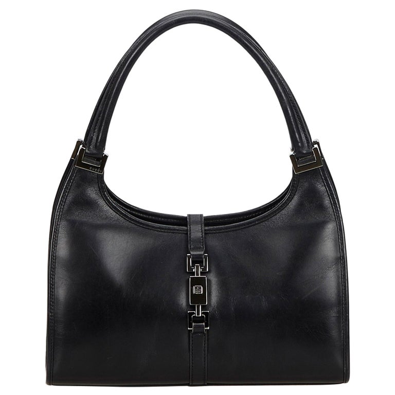 Vintage Authentic Gucci Black Leather Jackie Handbag Italy MEDIUM at ...