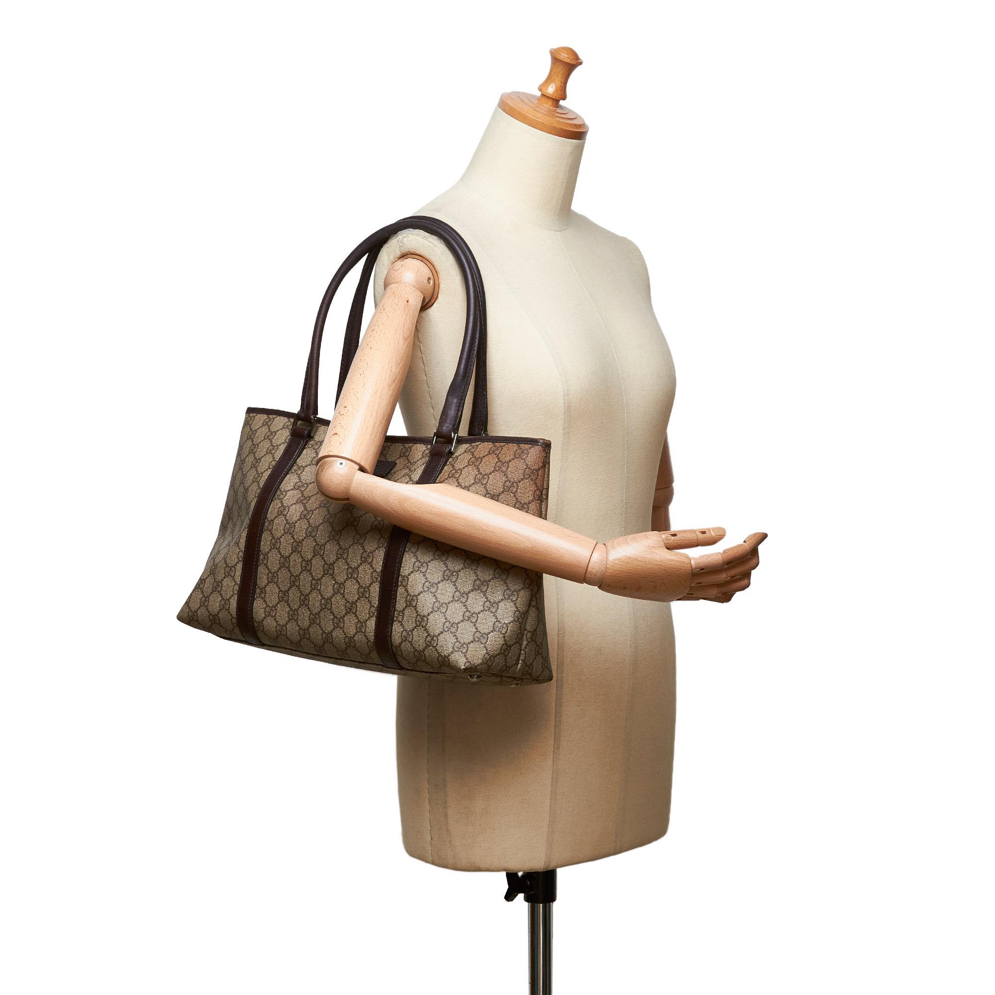 Vintage Authentic Gucci Brown Beige PVC Plastic GG Tote Bag Italy LARGE ...