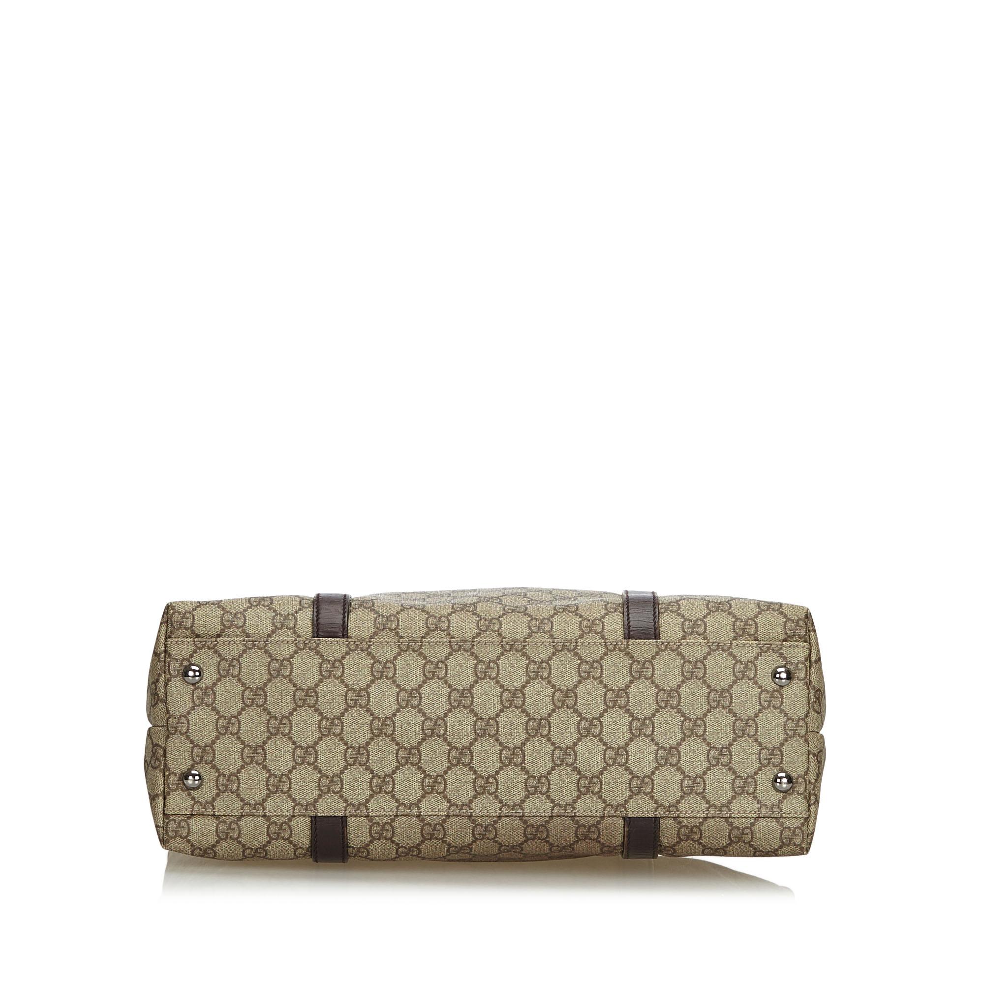 Vintage Authentic Gucci Brown Beige PVC Plastic GG Tote Bag Italy LARGE ...