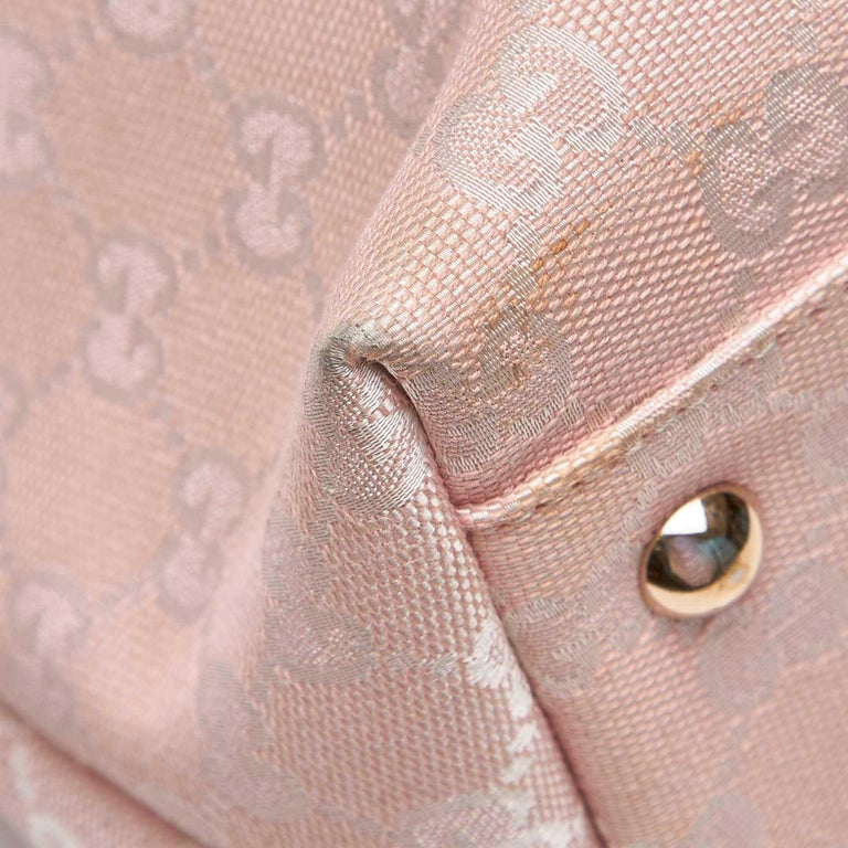 Vintage Authentic Gucci Pink Light Pink Jacquard Fabric GG Tote Bag ...