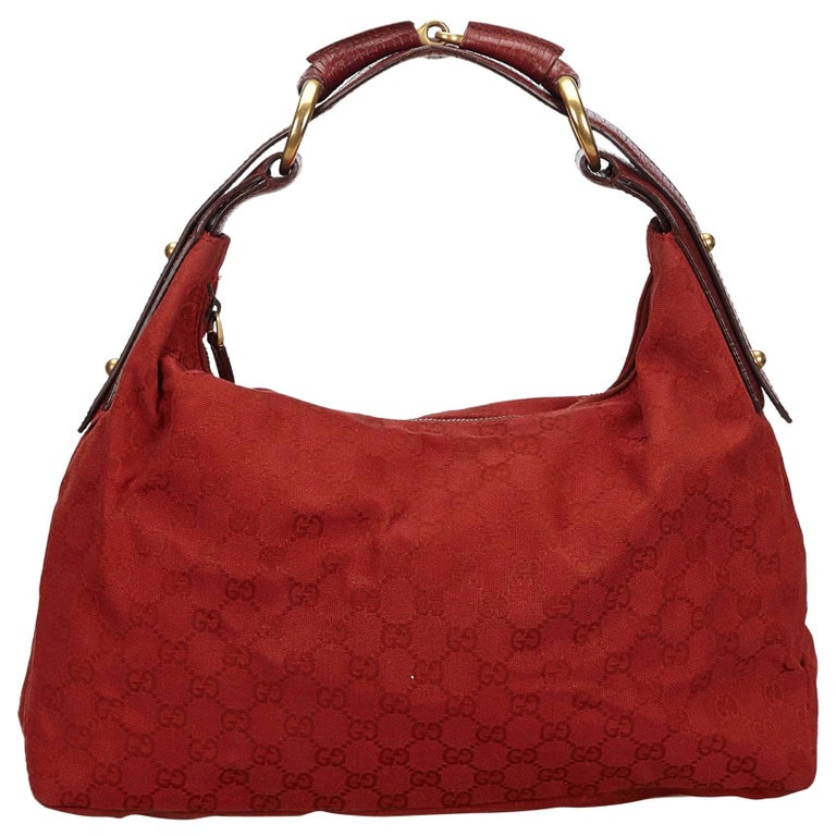Vintage Authentic Gucci Red GG Horsebit Hobo Bag Italy w Dust Bag LARGE ...