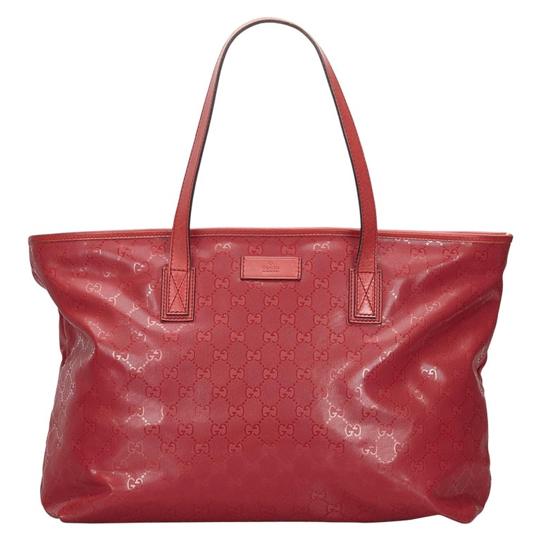 Vintage Authentic Gucci Red PVC Plastic GG Imprime Tote Bag ITALY LARGE ...