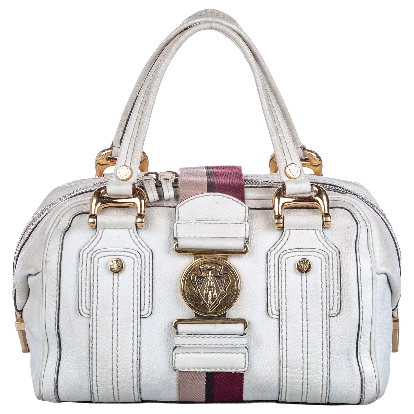 Vintage Authentic Gucci White with Multi Leather Aviatrix Handbag Italy ...