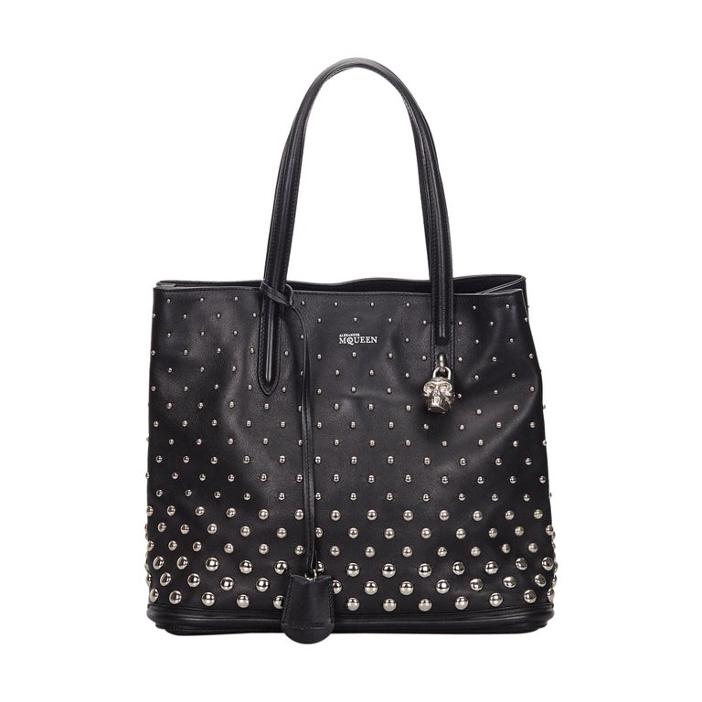 Vintage Authentic Leather Skull Padlock Studded Tote Bag w Padlock Key ...