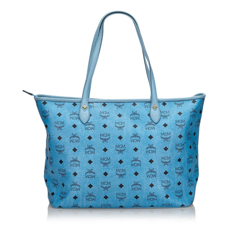 Vintage Authentic MCM Blue Leather Visetos Tote Bag Germany LARGE For ...