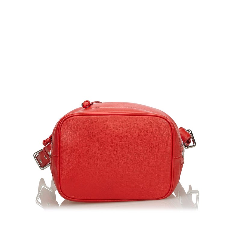 Vintage Authentic MCM Red Leather Drawstring Bucket Bag Germany MEDIUM ...