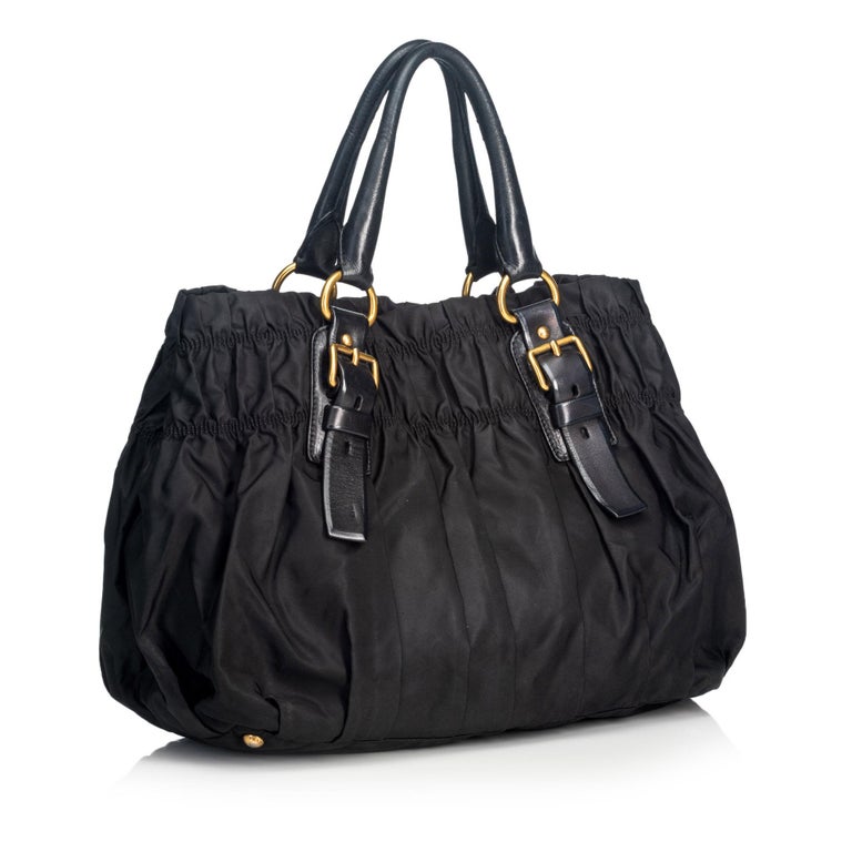 Vintage Authentic Prada Black Nylon Fabric Gathered Handbag Italy LARGE ...