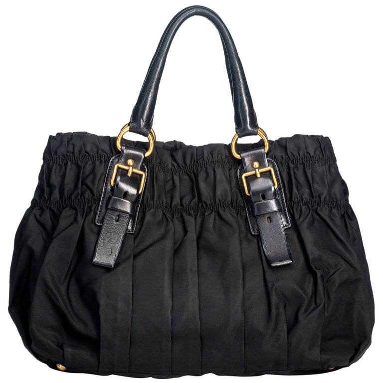 Vintage Authentic Prada Black Nylon Fabric Gathered Handbag Italy LARGE ...