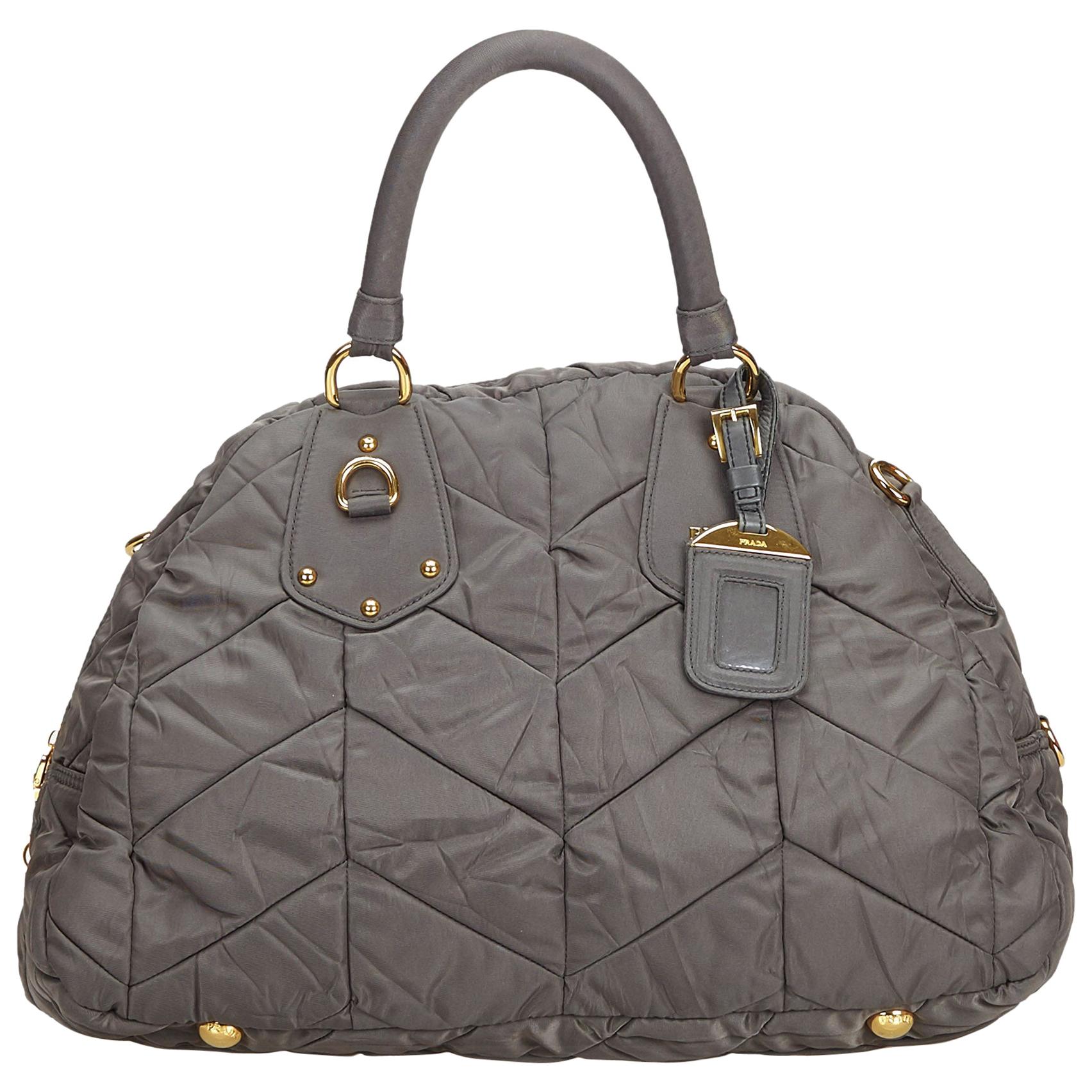 Vintage Authentic Prada Black Nylon Fabric Quilted Handbag Italy LARGE ...