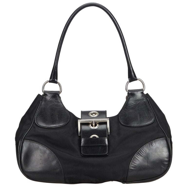 Vintage Authentic Prada Black Nylon Fabric Shoulder Bag Italy Medium At 1stdibs