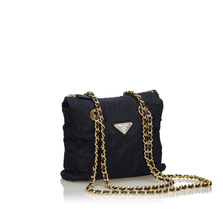 Vintage Authentic Prada Black Quilted Chain Shoulder Bag Italy SMALL ...