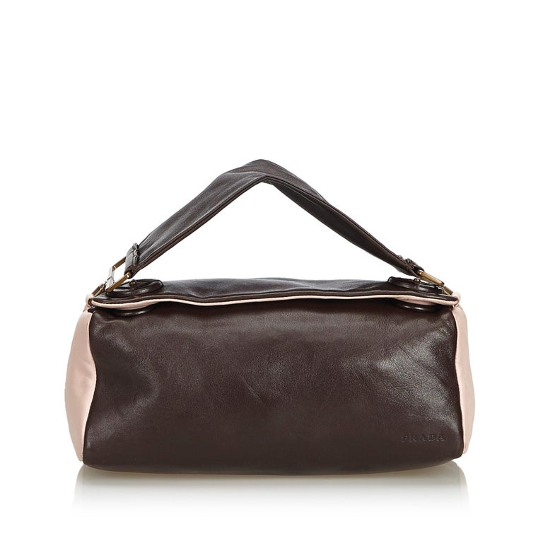Vintage Authentic Prada Brown Dark Brown with Pink Leather Handbag ...
