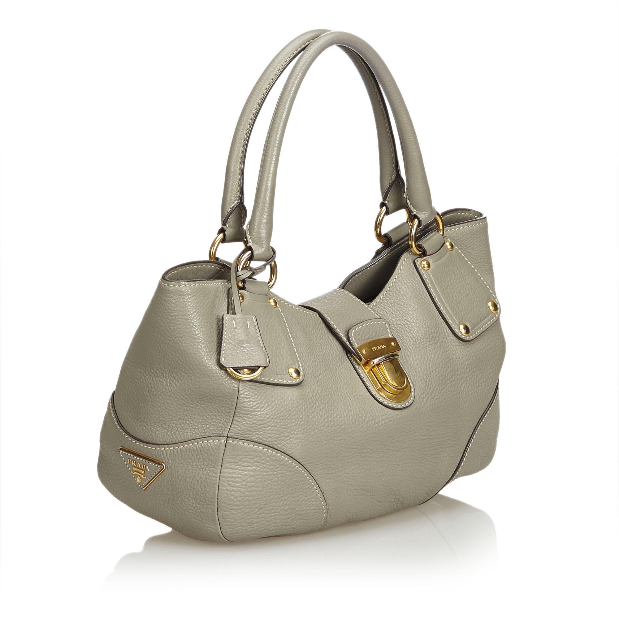 Vintage Authentic Prada Brown Leather Handbag Italy w Authenticity Card ...