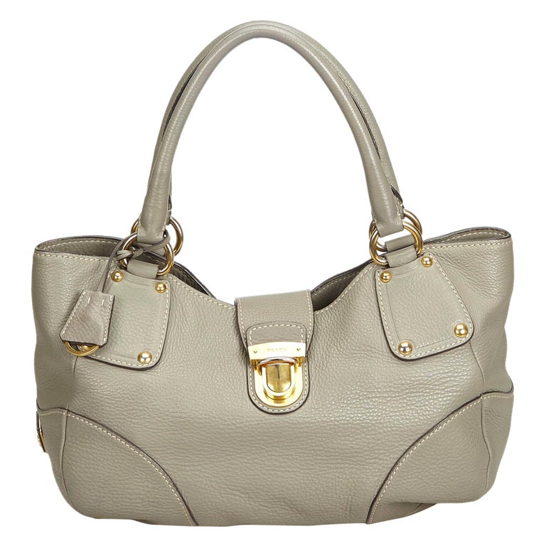 Vintage Authentic Prada Brown Leather Handbag Italy w Authenticity Card ...