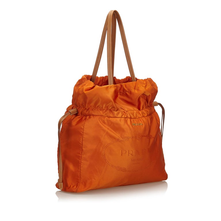 Vintage Authentic Prada Orange Light Drawstring Shopper Tote Bag Italy ...