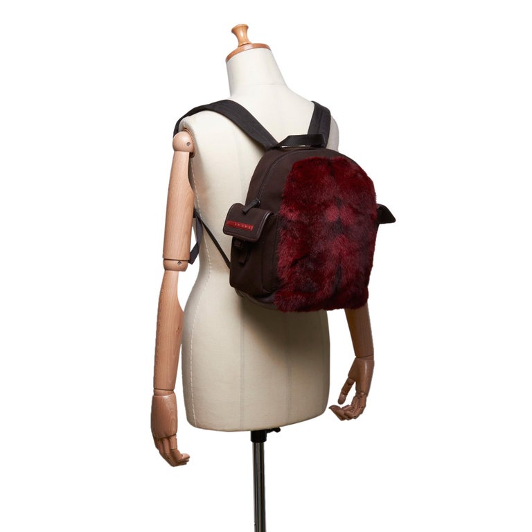 Vintage Authentic Prada Red Dark Fur Backpack Italy MEDIUM at 1stDibs