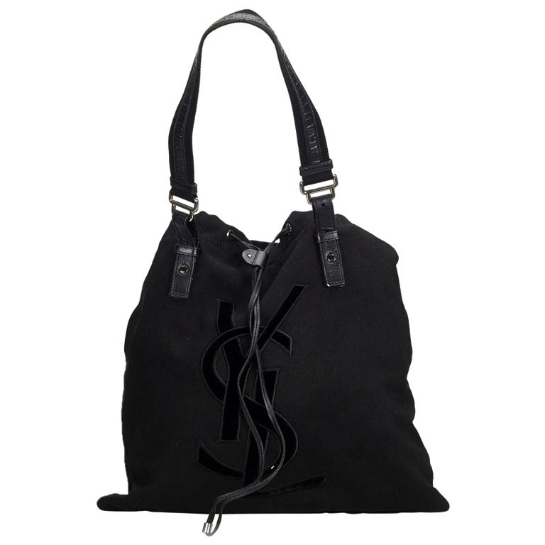 Vintage Authentic YSL Black Canvas Fabric Kahala Tote Bag France LARGE ...