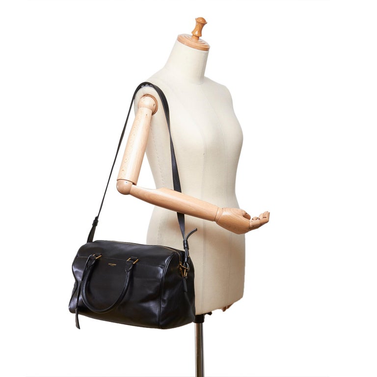 Vintage Authentic YSL Black Leather Classic Duffle 6 France MEDIUM For ...