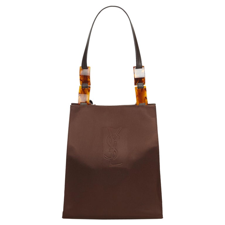 Vintage Authentic YSL Brown Dark Brown Satin Fabric Tote Bag FRANCE ...