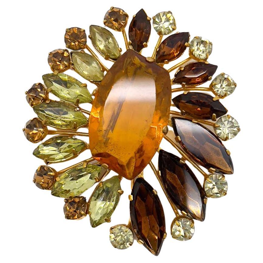 Vintage Autumnal Crystal Jewels Brooch 1950s For Sale at 1stDibs