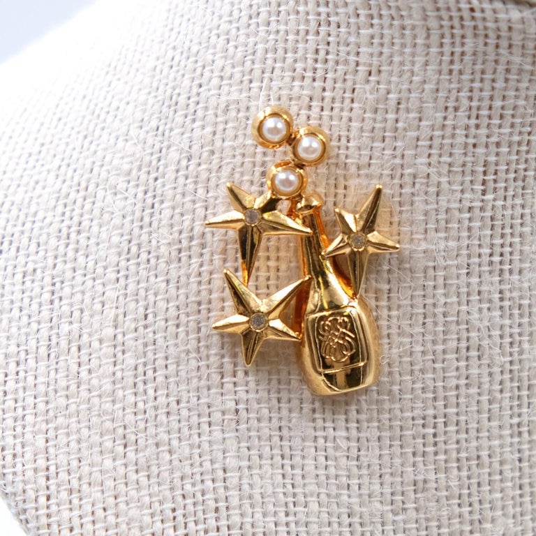 Vintage Avon Champagne Pin With Rhinestones and Faux Pearls at 1stDibs