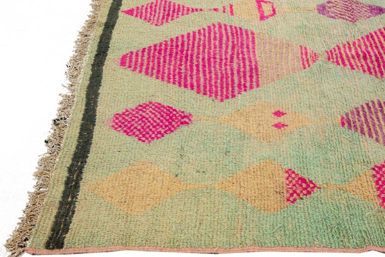 Vintage Azilal Moroccan Handmade Pink Geometric Diamond Pattern Green ...