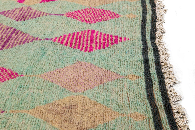 Vintage Azilal Moroccan Handmade Pink Geometric Diamond Pattern Green ...