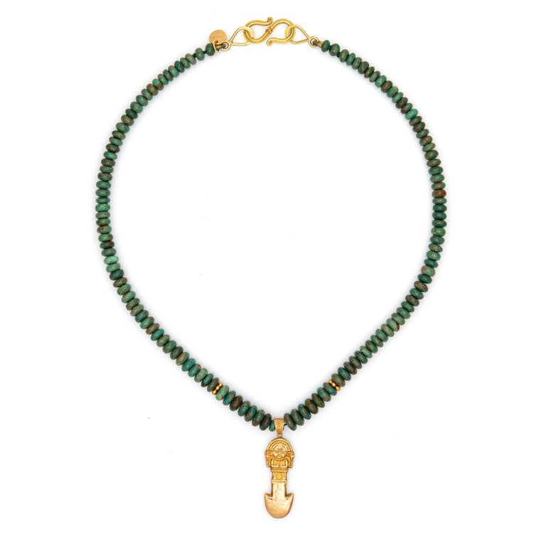 Vintage Aztec Necklace 18k Yellow Gold Turquoise Beads Mayan Jewelry ...