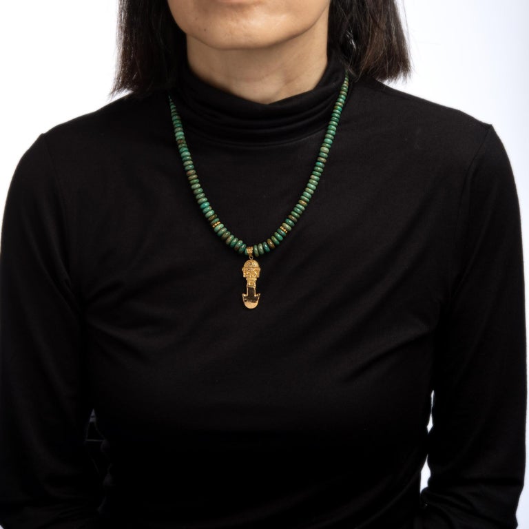 Vintage Aztec Necklace 18k Yellow Gold Turquoise Beads Mayan Jewelry ...