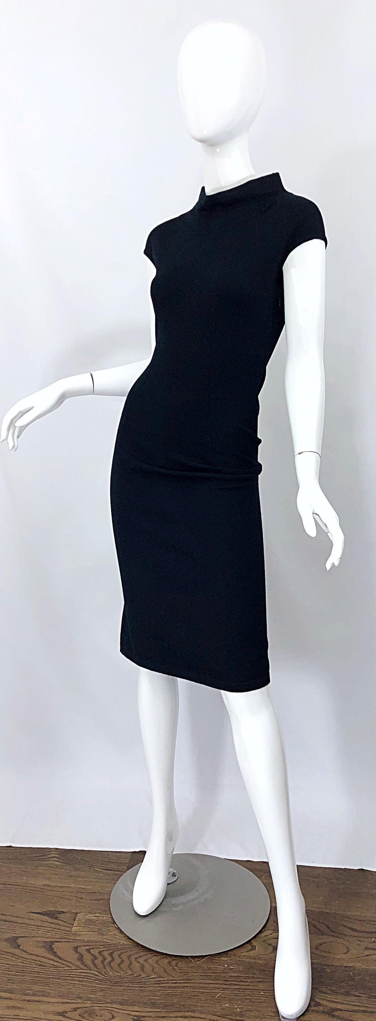 Vintage Azzedine Alaia 1980s Black Lightweight Wool Cap Sleeve Bodycon ...