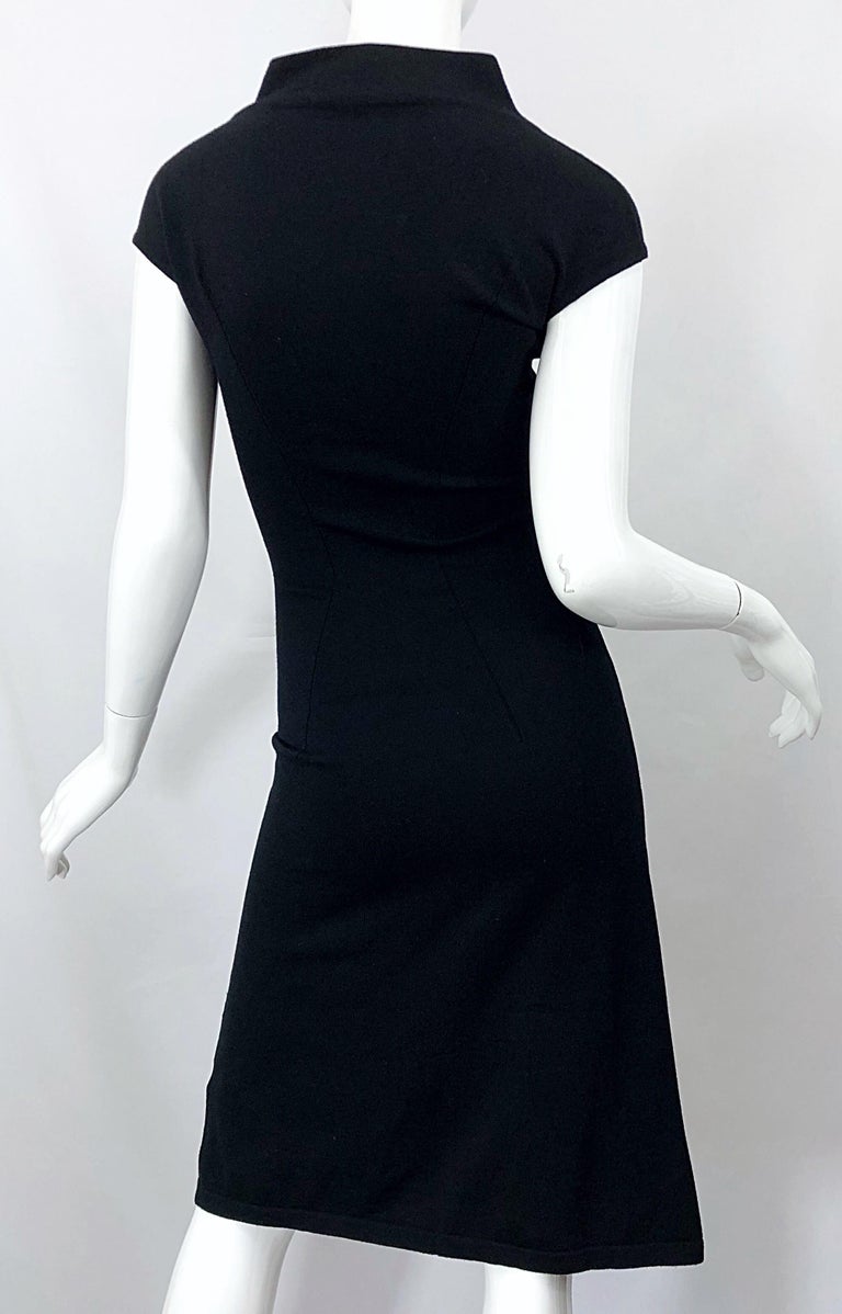 Vintage Azzedine Alaia 1980s Black Lightweight Wool Cap Sleeve Bodycon ...