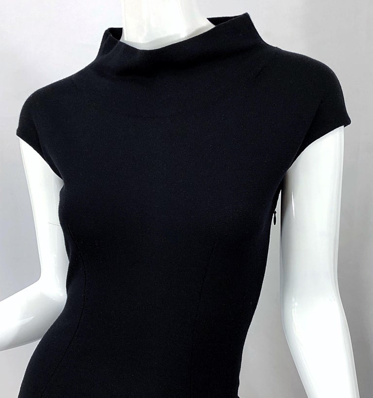Vintage Azzedine Alaia 1980s Black Lightweight Wool Cap Sleeve Bodycon ...