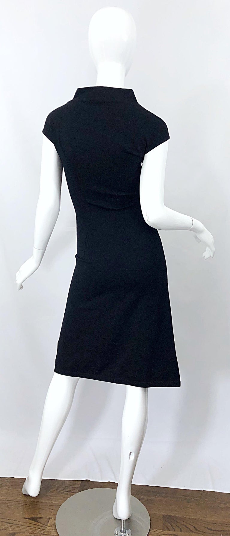 Vintage Azzedine Alaia 1980s Black Lightweight Wool Cap Sleeve Bodycon ...