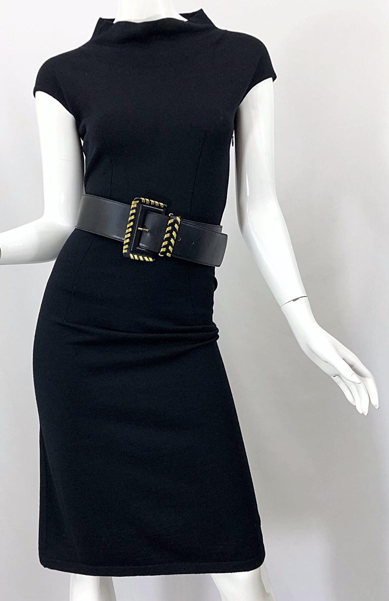 Vintage Azzedine Alaia 1980s Black Lightweight Wool Cap Sleeve Bodycon ...