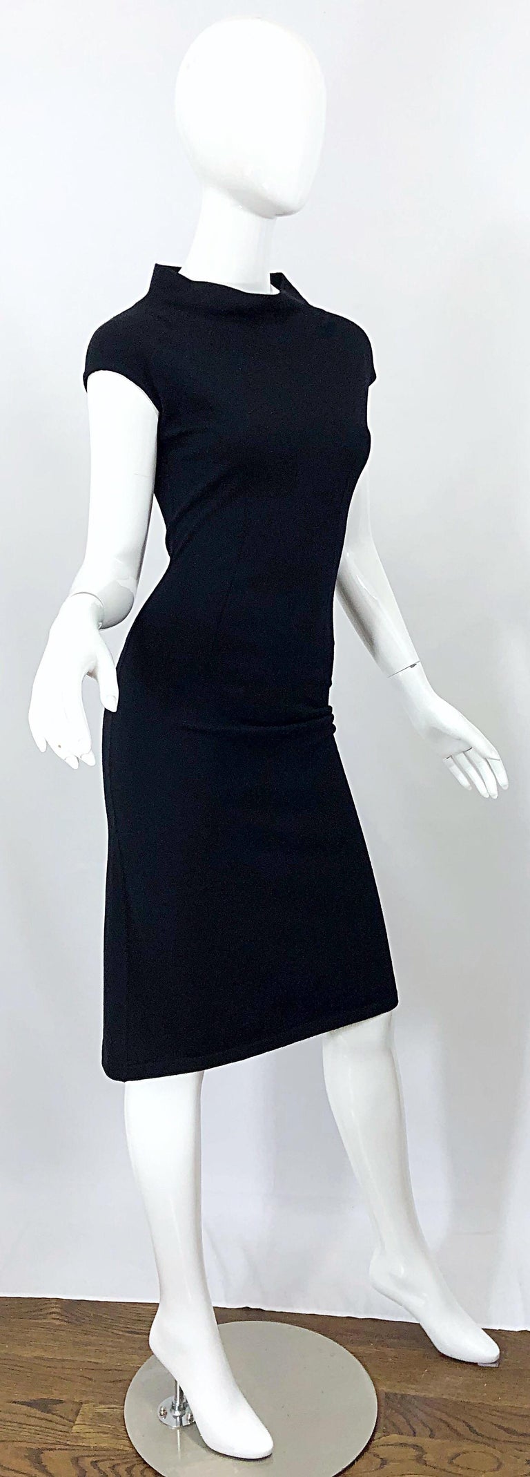 Vintage Azzedine Alaia 1980s Black Lightweight Wool Cap Sleeve Bodycon ...