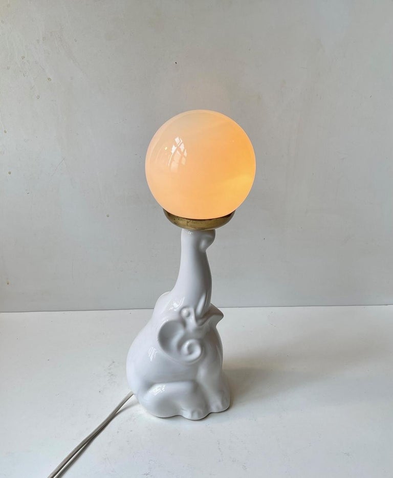 Vintage Baby Elephant Table Lamp in White Porcelain, 1970s at 1stDibs