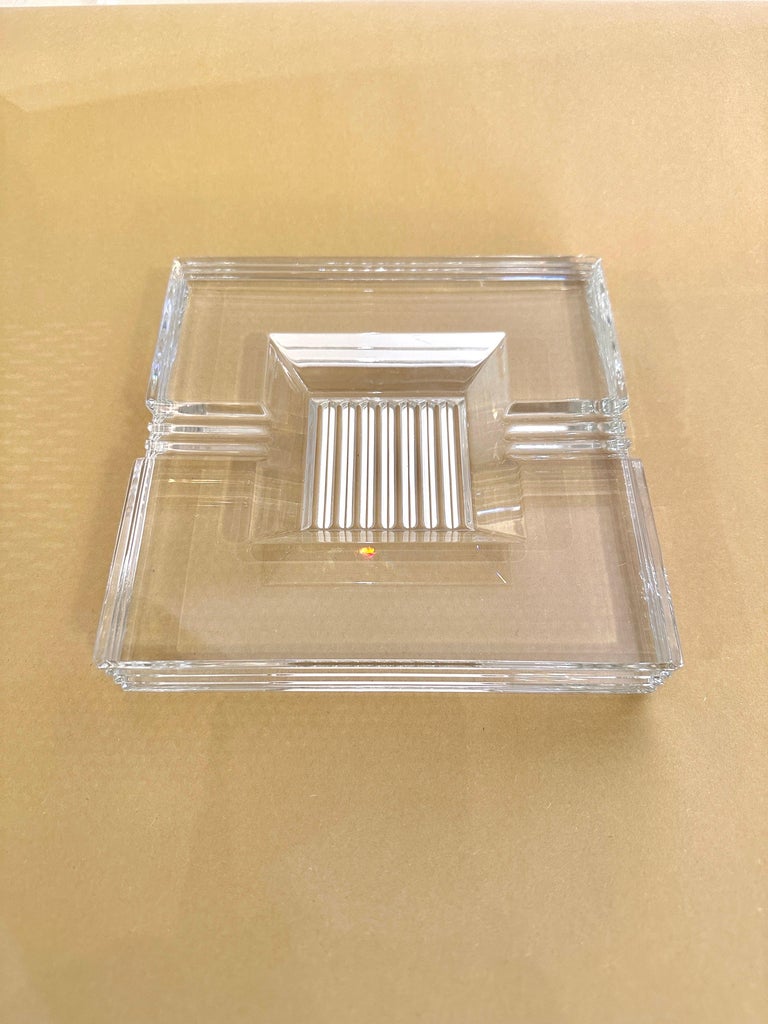 Vintage Baccarat Art Deco Style Crystal Square Ashtray/ Vide Poche For ...