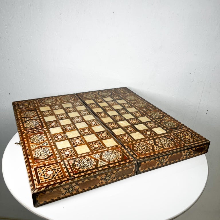 Moroccan Backgammon Game Board Chess Box Intricate Wood Marquetry MOP ...