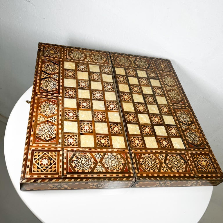 Moroccan Backgammon Game Board Chess Box Intricate Wood Marquetry MOP ...