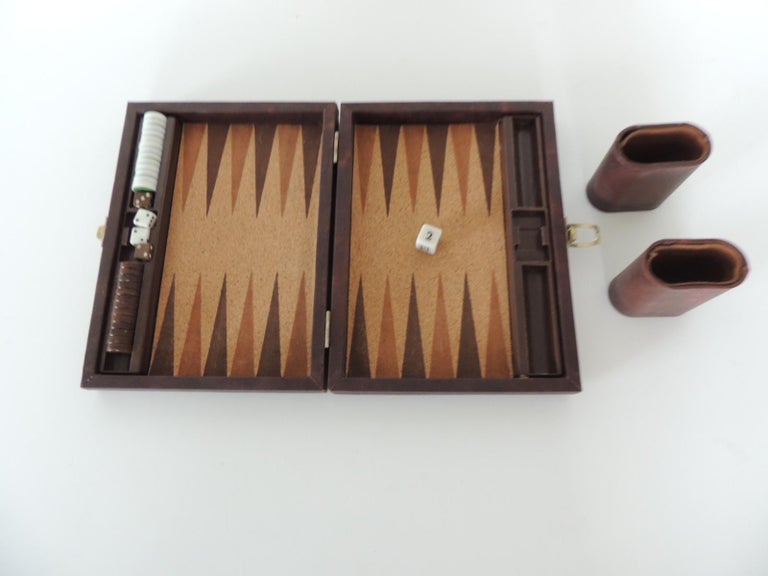 Vintage Backgammon Game in Brown Faux Leather carrying Case at 1stDibs