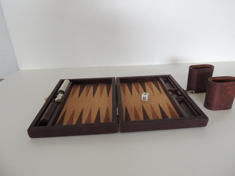 Vintage Backgammon Game in Brown Faux Leather carrying Case at 1stDibs
