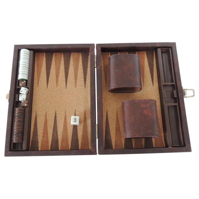 Vintage Backgammon Game in Brown Faux Leather carrying Case at 1stDibs