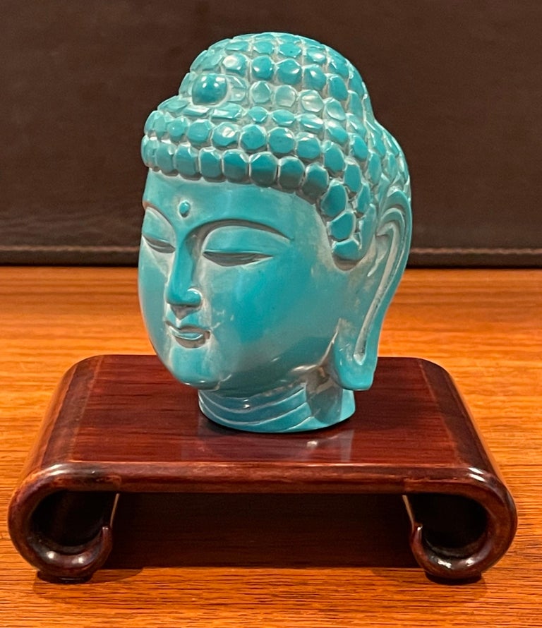 Vintage Bakelite Buddha Head on Rosewood Stand For Sale at 1stDibs