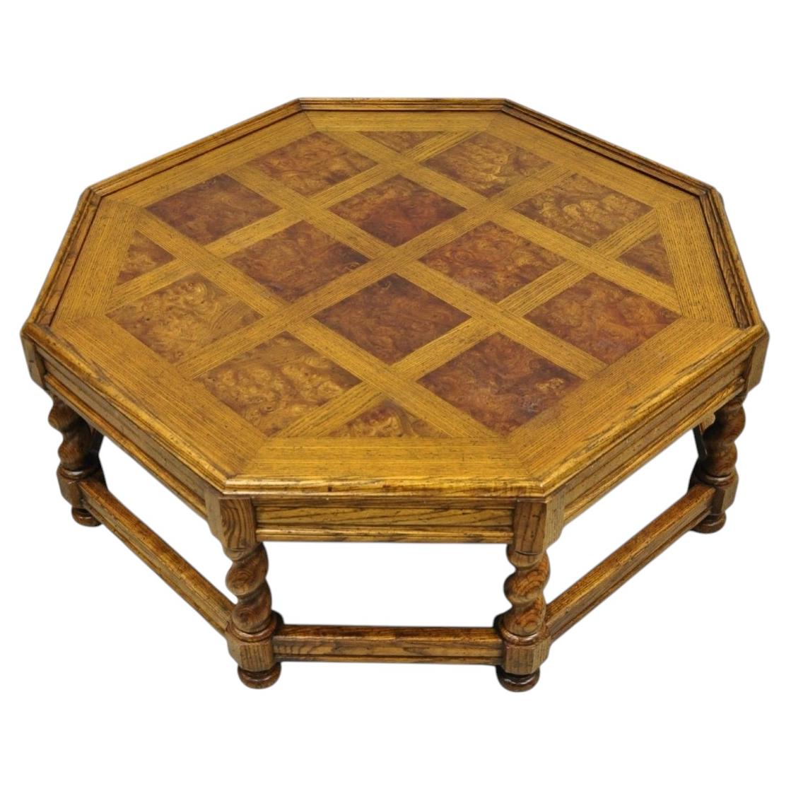 Vintage Baker Barley Twist Oak and Burlwood Parquetry Octagonal Coffee ...