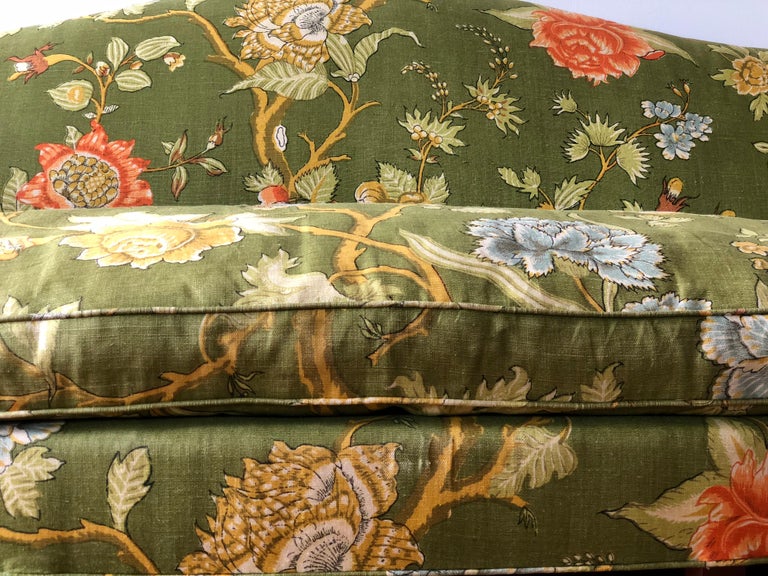 Vintage Baker Furniture Modern Green Linen Floral Camelback Sofa ...