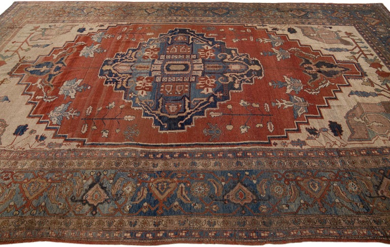 Vintage Bakshaish Handmade Rust Wool Rug with Medallion Design For Sale ...