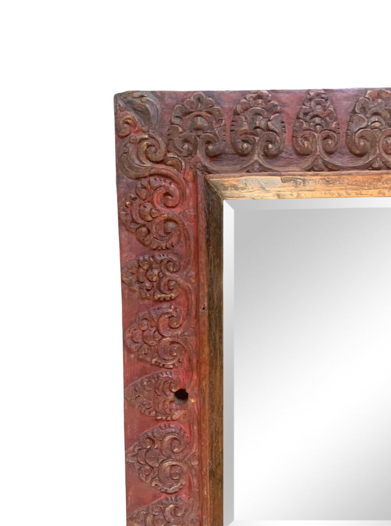 Vintage Balinese Hand-Carved Mirror with Red Polychrome, c. 1950 For ...