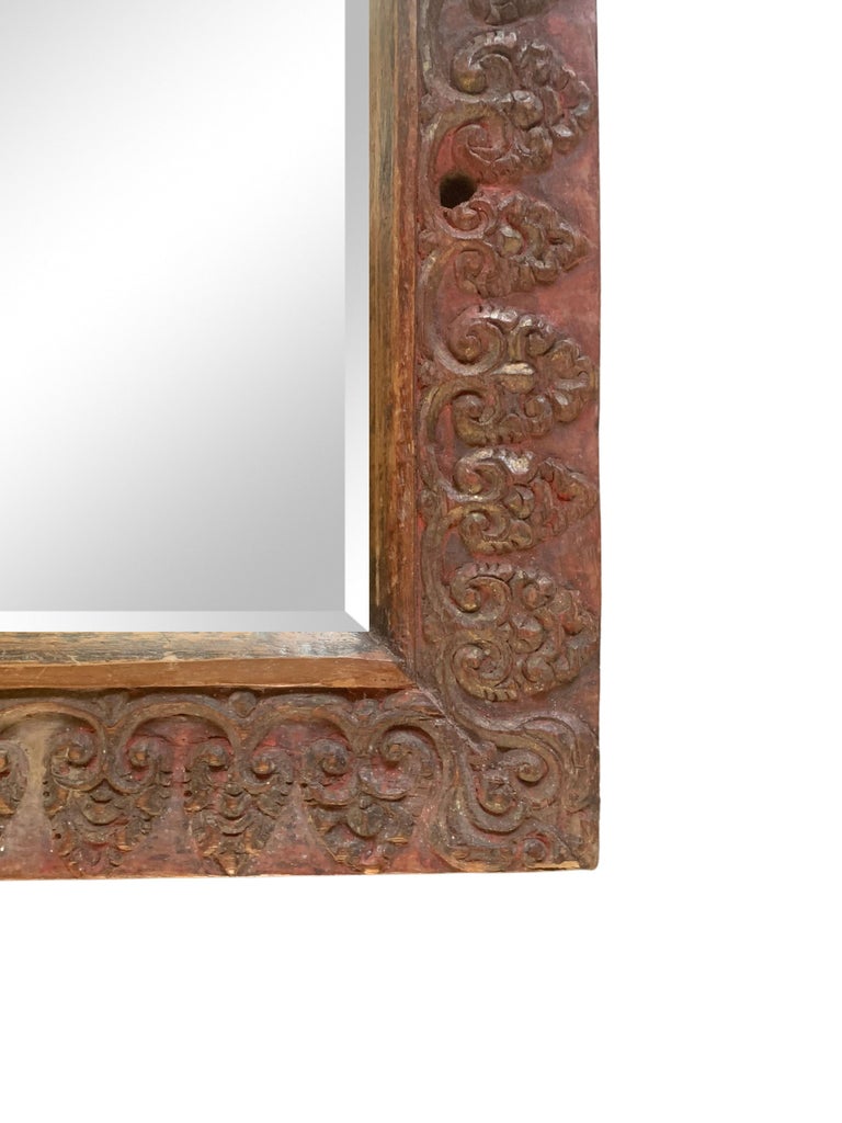 Vintage Balinese Hand-Carved Mirror with Red Polychrome, c. 1950 For ...