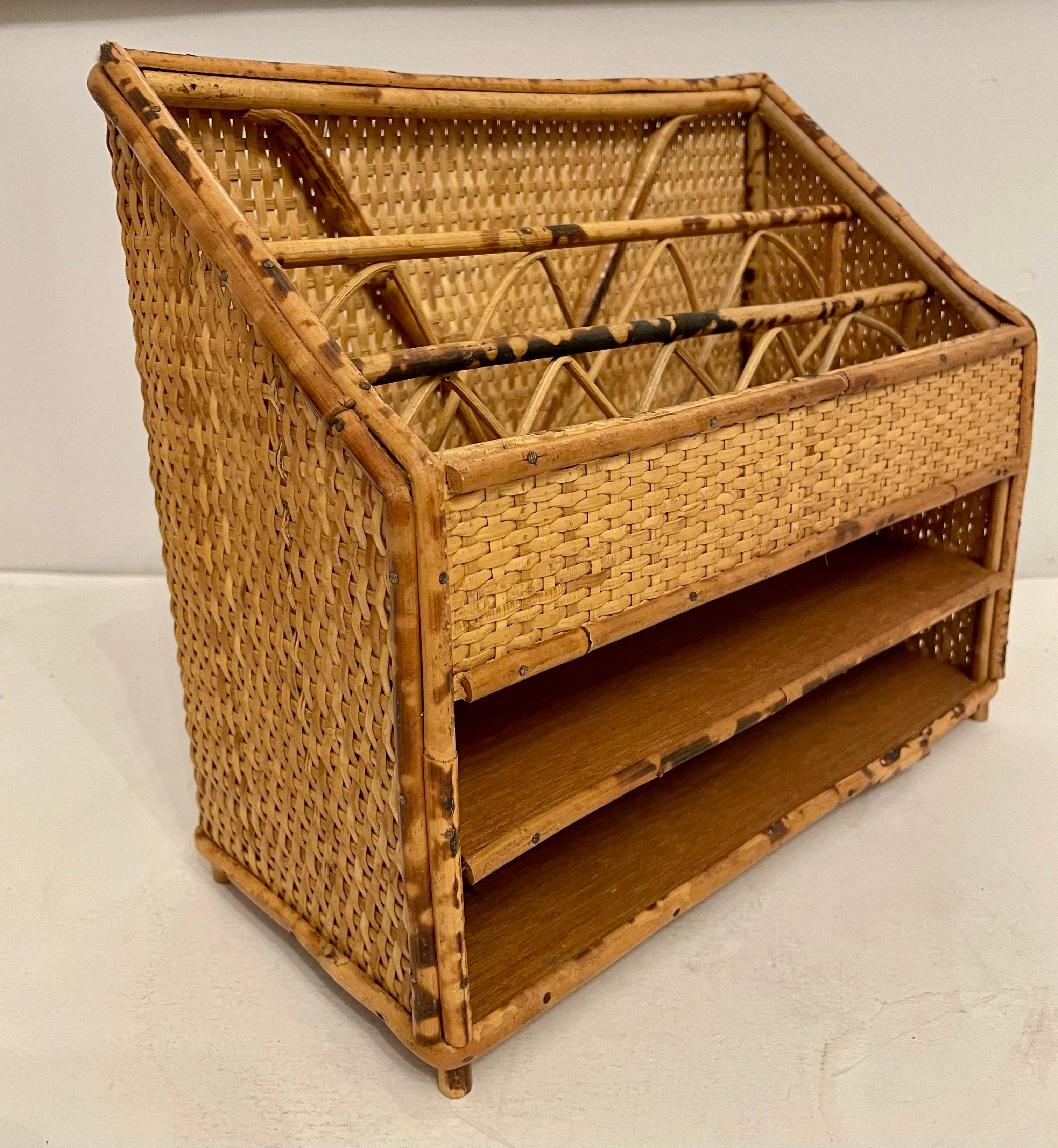 Vintage Bamboo And Rattan Letter Holder Desk Organizer For Sale at 1stDibs