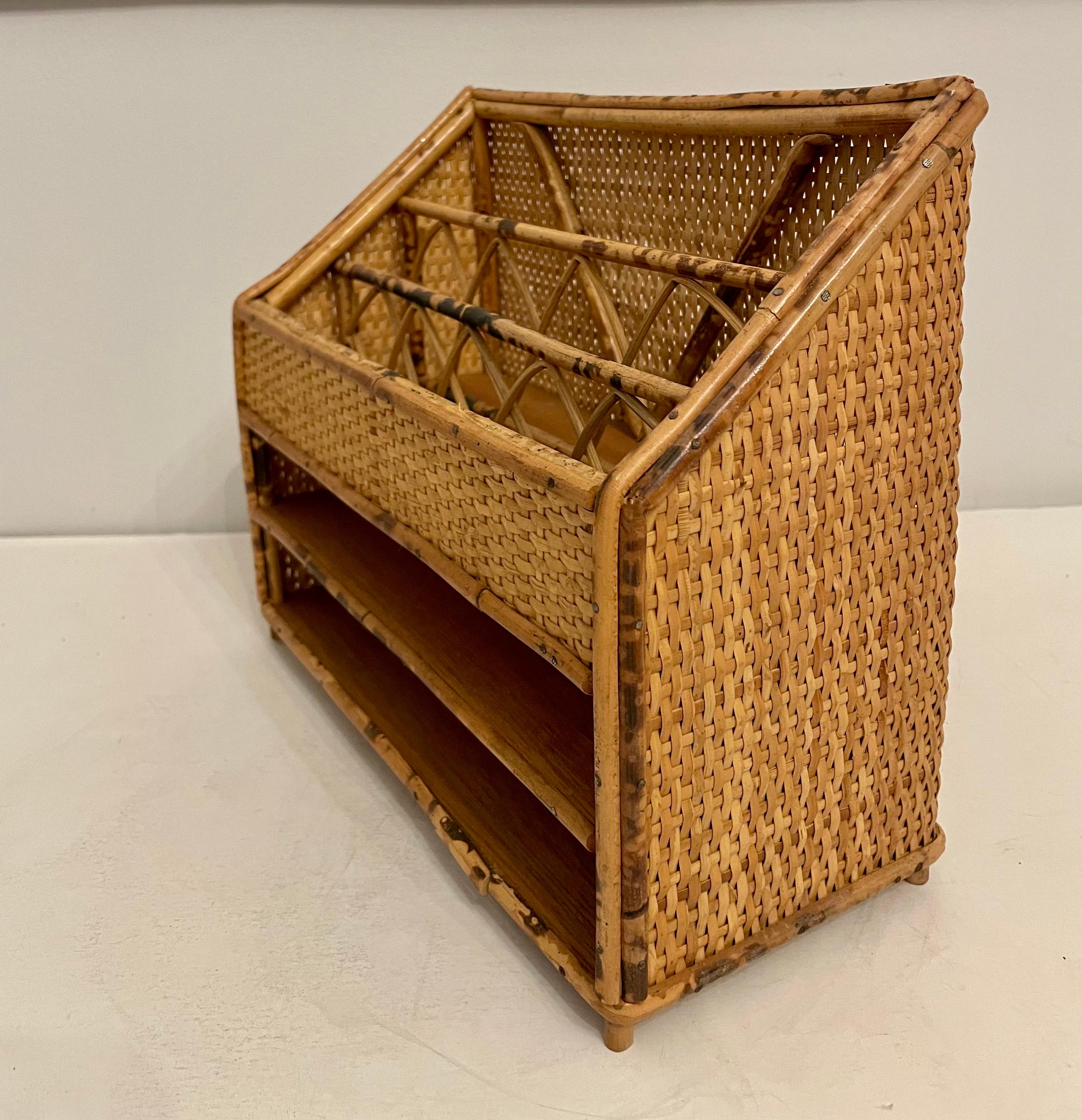 Vintage Bamboo And Rattan Letter Holder Desk Organizer For Sale at 1stDibs